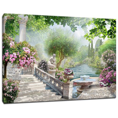 Картина Уютная стена "Ясный день в цветущем саду" 90х60 см