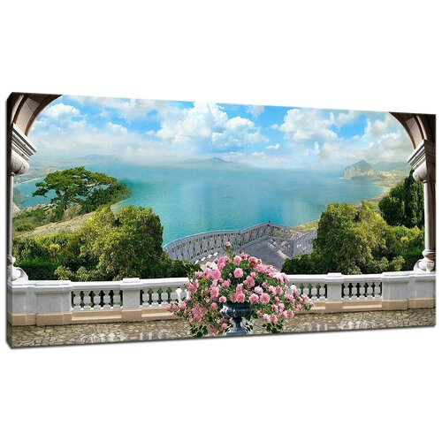 Картина Уютная стена "Балкон с видом на лазурный океан" 130х60 см