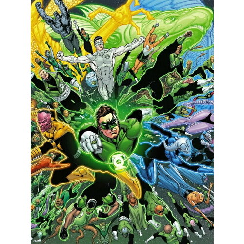Плакат, постер на холсте Green Lantern (Модульные постеры)-2/Зеленый Фонарь/искусство/арт/абстракция/творчество. Размер 21 х 30 см