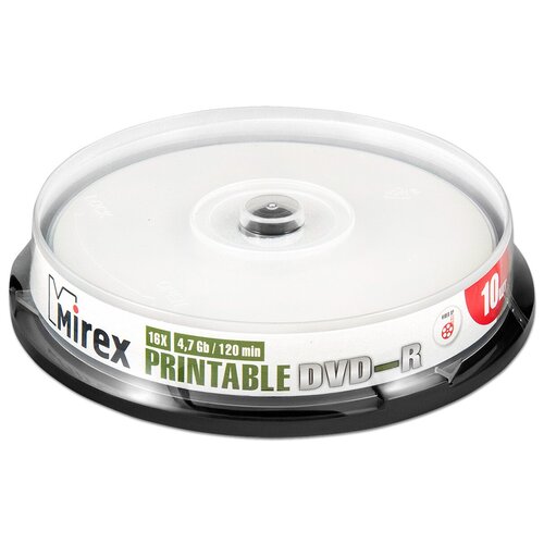 Диск DVD-R Mirex 4,7Gb 16x Printable cake, упаковка 10 шт.