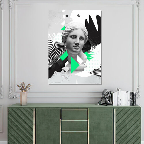 Картина интерьерная - Античный бюст женщины зелёные узоры 60х80