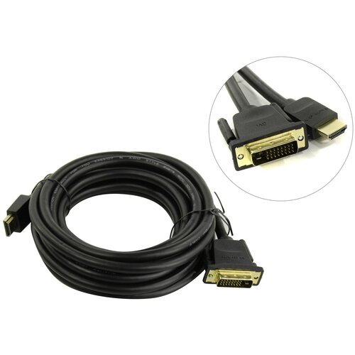 Кабель DVI на HDMI двунаправленный длина 5 м. Vention, Переходник для передачи видео и аудио сигнала черного цвета, арт. ABFBJ