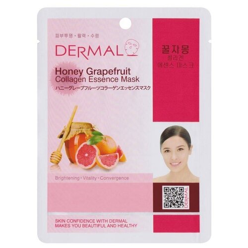DERMAL тканевая маска Honey Grapefruit Collagen Essence Mask с коллагеном, экстрактом грейпфрута и меда, 23 г, 23 мл