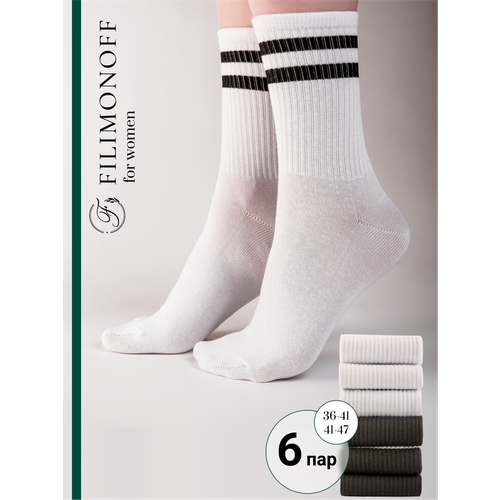 Носки Filimonoff, 6 пар, размер универсальный 41-46, черный, белый