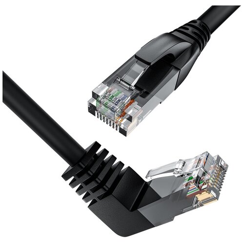 GCR Патч-корд 1.0m UTP кат.6, черный, верхний угол, литой, ethernet high speed, RJ45, T568B