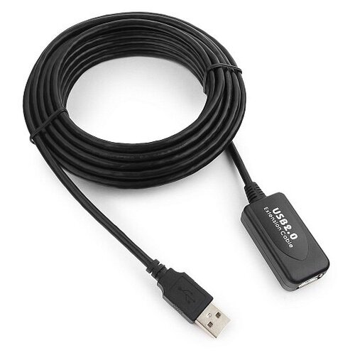 Кабель удлинитель USB 2.0 активный Cablexpert UAE016-BLACK, AM/AF, 4.8м, черный, пакет