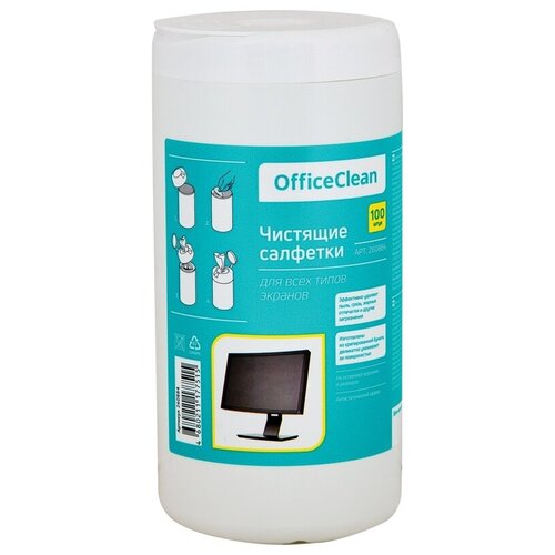 Салфетки чистящие влажные OfficeClean для экранов, в тубе, 100 штук (260884)