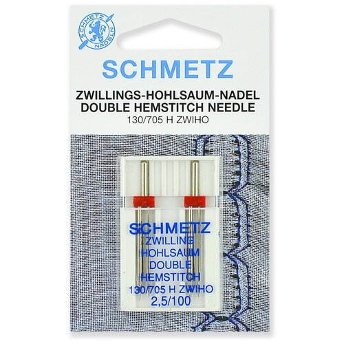 Игла/иглы Schmetz Hemstitch 130/705 H ZWIHO 2.5/100 для мережки двойные, серебристый, 2 шт.