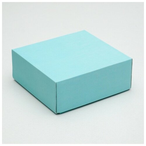 Коробка сборная, крышка-дно, голубая, 14,5x14,5x6 см