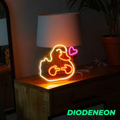 DIODENEON / Неоновый светильник "Утка няш!" 29х28 см, неоновая вывеска, гибкий неон, ночник
