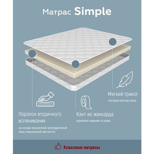 Матрас SIMPLE высота 15см для сна на диван кровать ортопедическая пена ВВ стеганный жаккард (80 / 200)