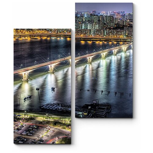 Модульная картина Мост через ночь, Сеул 90x113