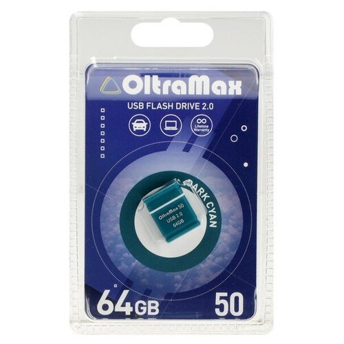 Флешка OltraMax 50, 64 Гб, USB2.0, чт до 15 Мб/с, зап до 8 Мб/с, голубая