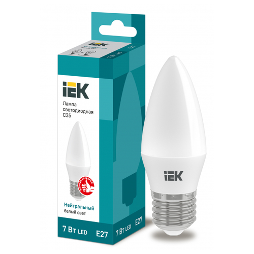 Лампа светодиодная ECO C35 свеча 7Вт 230В 4000К E27 | код. LLE-C35-7-230-40-E27 | IEK (7шт. в упак.)