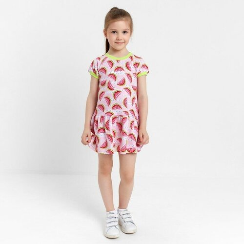 Юниор Текстиль Платье для девочки, цвет розовый/арбузы, рост 110 см