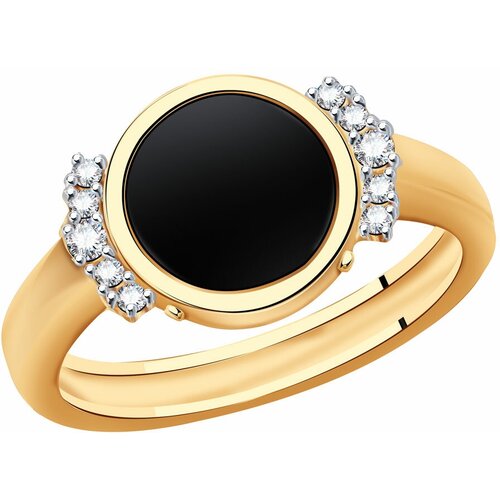 Кольцо Diamant online, золото, 585 проба, фианит, оникс, размер 18