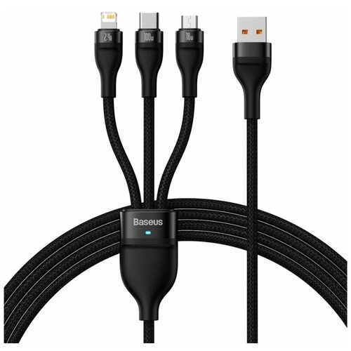 Кабель Baseus Flash Series II One-for-three Fast Charging Data Cable USB to M+L+C 100W 1.2m Black (CASS030001)