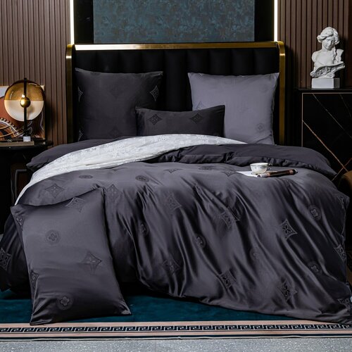 Комплект постельного белья ситрейд Сатин Жаккард GC008, Евро, простыня 230x250 см, наволочки 50x70, черный