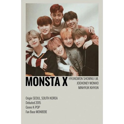 Плакат, постер Monsta X. хип-хоп-бойз-бэнд на бумаге, размер 21х30см