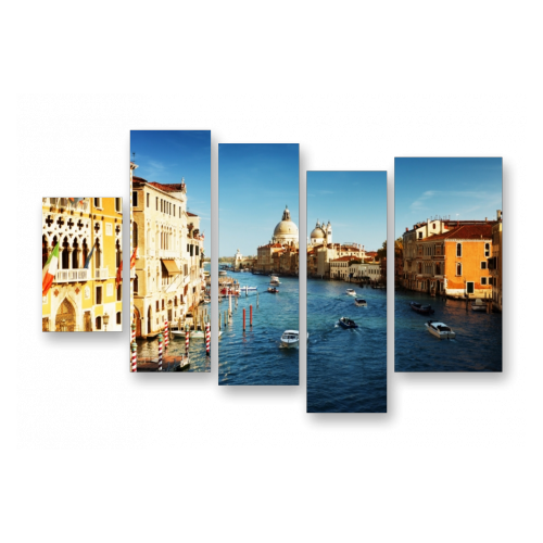 Модульная картина на стекле | Diva Kartina | Город. Италия Венецианский канал днем | 160X110 см