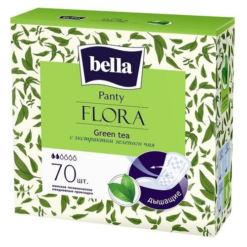 Прокладки женские гигиенические ежедневные bella Panty FLORA Green tea с экстрактом зеленого, 70 шт.