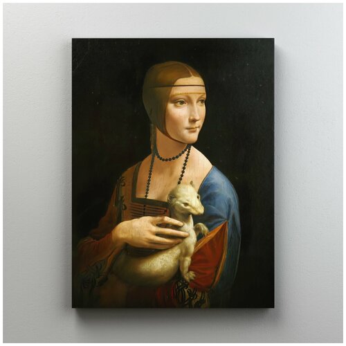 Интерьерная картина на холсте, репродукция "Дама с горностаем - Леонардо да Винчи" размер 22x30 см