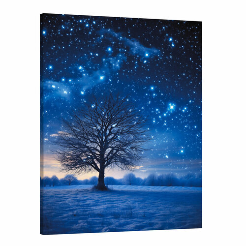 Интерьерная картина 50х70 "Зимний ночной пейзаж"