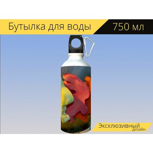 Бутылка фляга для воды "Пасхальный заяц, деревянные фигурки, пасхальный" 750 мл. с карабином и принтом
