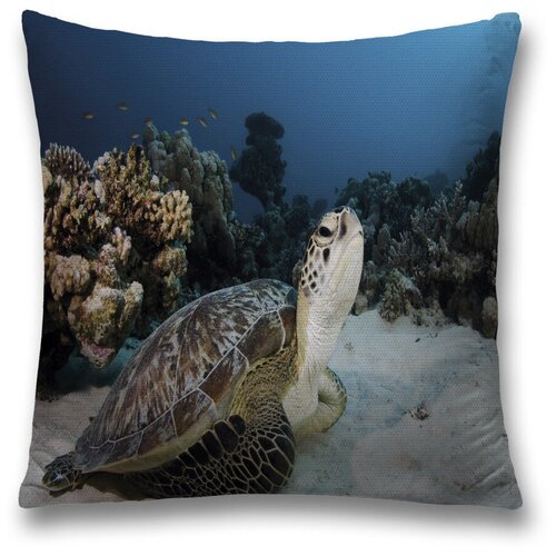 Наволочка декоративная на молнии, чехол на подушку JoyArty "Черепаха среди коралл" 45х45 см