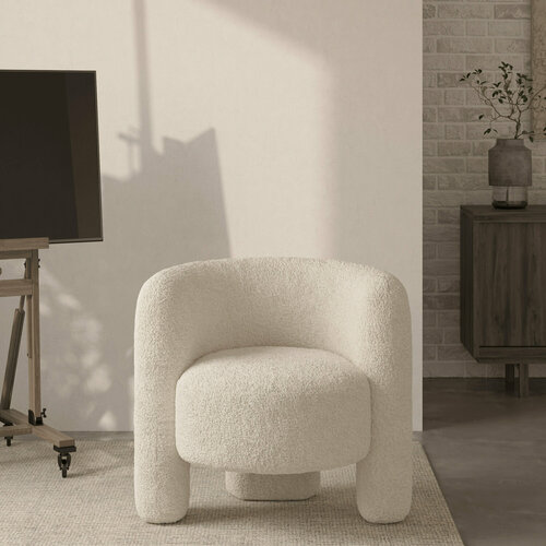 Кресло Zampa мягкое для отдыха дома, в гостиную, детское, искусственный эко мех, овчина, барашек кресло, мягкая мебель для интерьера дома, комнаты, для уюта, молочный