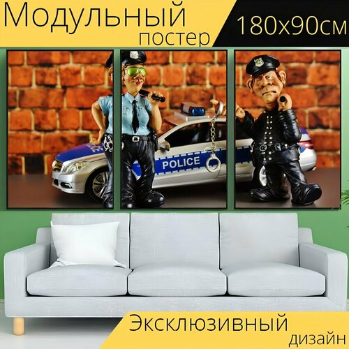 Модульный постер "Полиция, сотрудники полиции, проверка полиции" 180 x 90 см. для интерьера