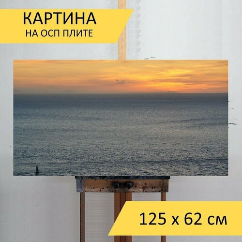Картина на ОСП 125х62 см. "Ибица, пляж, заход солнца" горизонтальная, для интерьера, с креплениями