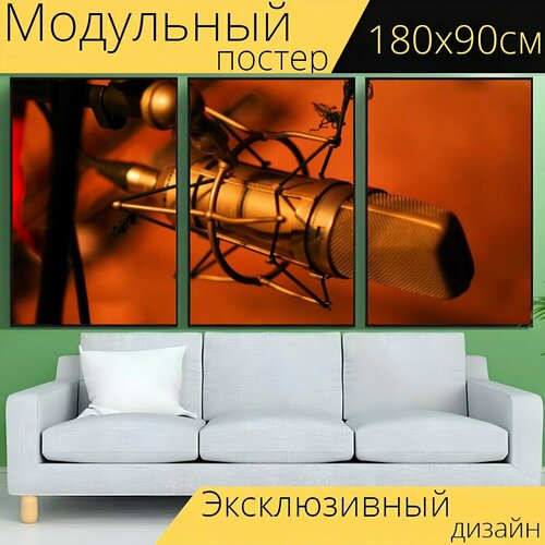 Модульный постер "Микрофон, музыка, звук" 180 x 90 см. для интерьера