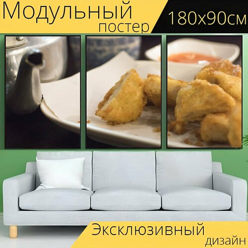 Модульный постер "Куриные наггетсы, закрыть, еда" 180 x 90 см. для интерьера