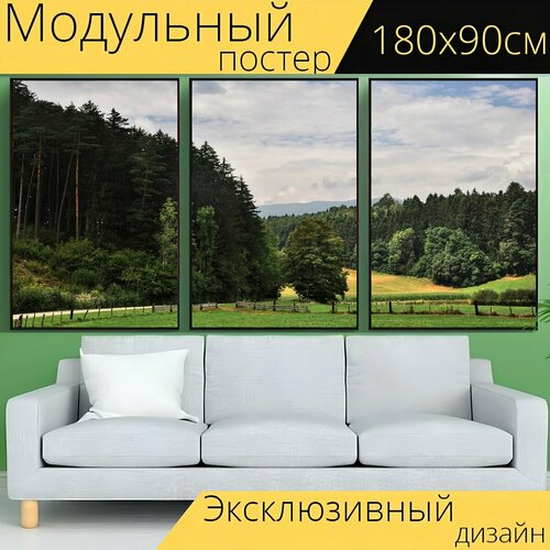 Модульный постер "Вид, пейзаж, горы" 180 x 90 см. для интерьера