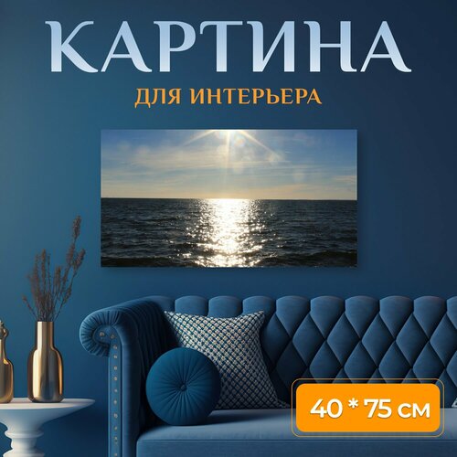 Картина на холсте "Балтийское море, море, заход солнца" на подрамнике 75х40 см. для интерьера
