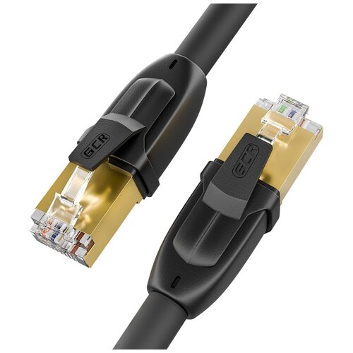 GCR Патч-корд PROF кат.7 ethernet 15.0m F/FTP, RJ45, CU, 28 AWG, литой, прямой , черный, экранированные коннекторы