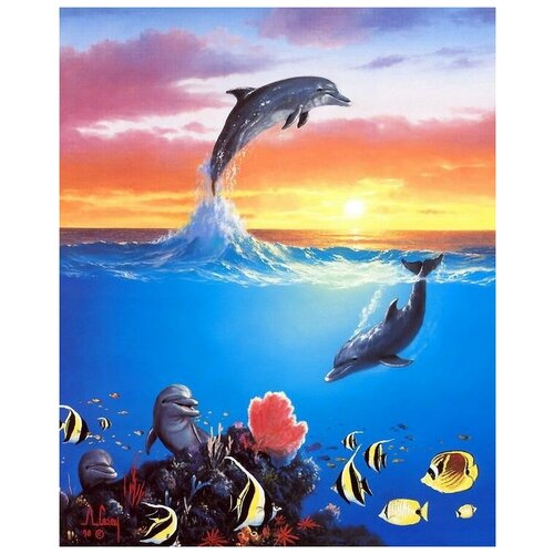 Репродукция на холсте Дельфины (Dolphins) №2 Касей Энтони 50см. x 62см.
