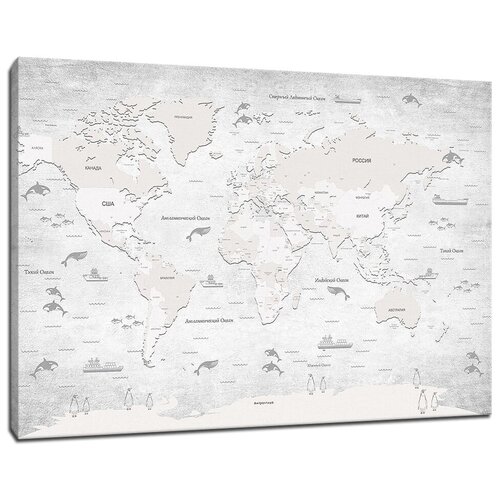 Картина Уютная стена "Белая карта с названиями стран" 90х60 см