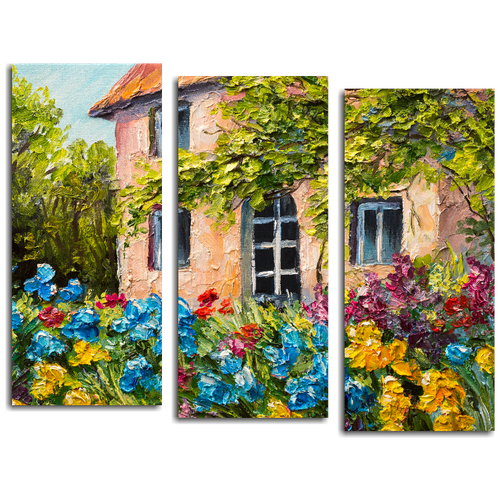 Модульная картина Дом в цветнике; абстрактный импрессионизм 113X86 см