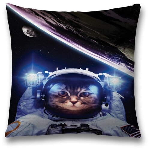 Наволочка декоративная на молнии, чехол на подушку JoyArty "Космический кот" 45х45 см