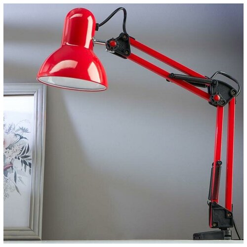 Лампа настольная Risalux Е27, высота 55 см, шарнирная, на зажиме, 220 В, красная