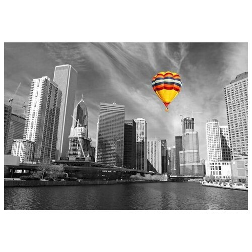 Постер на холсте Воздушный шар над Нью-Йорком (Balloon over New York) №2 58см. x 40см.