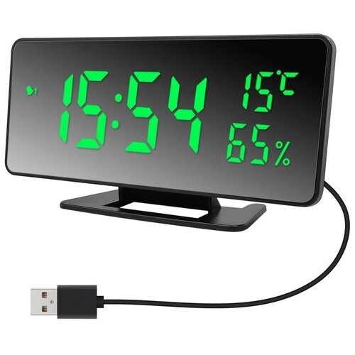 Часы электронные - будильник - LED подсветка, зеркальный экран VST888Yзеленый