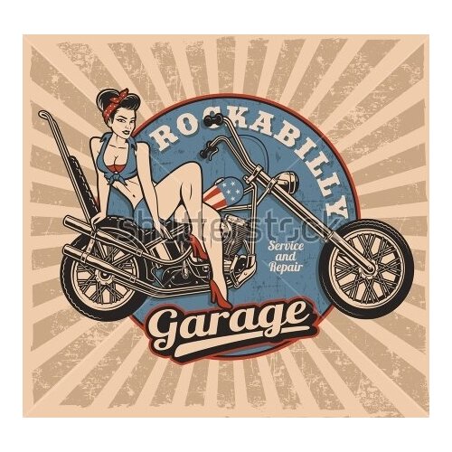 Постер на холсте Девушка на мотоцикле №2 64см. x 60см.