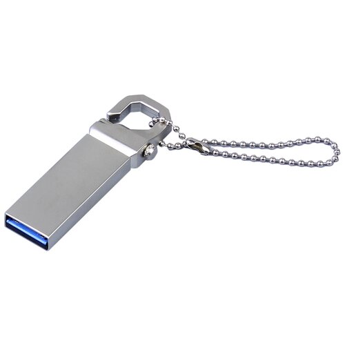 Компактная металлическая флешка с прямоугольным отверстием (32 GB USB 2.0 Серебро Mini035 Карабин корпоративный сувенир на Новый Год)