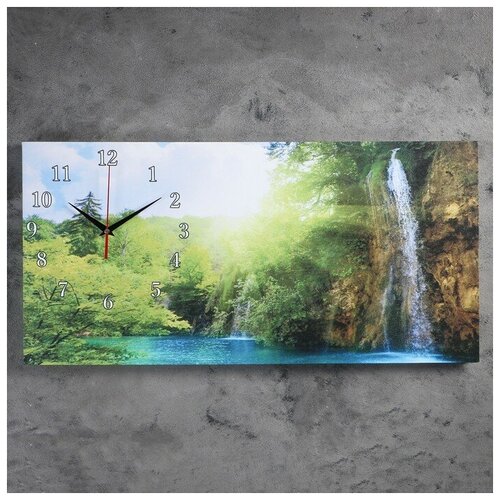 Часы-картина настенные, серия: Природа, "Лесной водопад", 40 х 76 см, микс