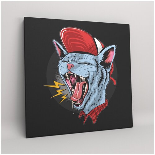 Интерьерный постер "Кричащий кот" на холсте с подрамником, размер 35х35