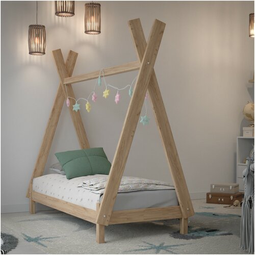 Детская кровать 160x80/ Кровать односпальная деревянная «ВигВам» GREEN-LITE / Односпальная детская кровать одноярусная