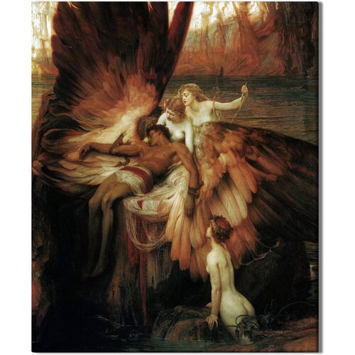 Картина для интерьера на холсте Герберта Джеймса Дрейпера, "Оплакивание Икара" 57х70, холст без подрамника